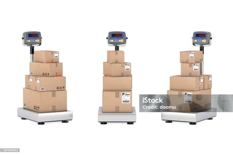 창 고 디지털 화물 스케일에 골 판지 상자 소포를 쌓아 3 차원 렌더링 저울에 대한 스톡 사진 및 기타 이미지 저울 생활필수품 순서 Istock
