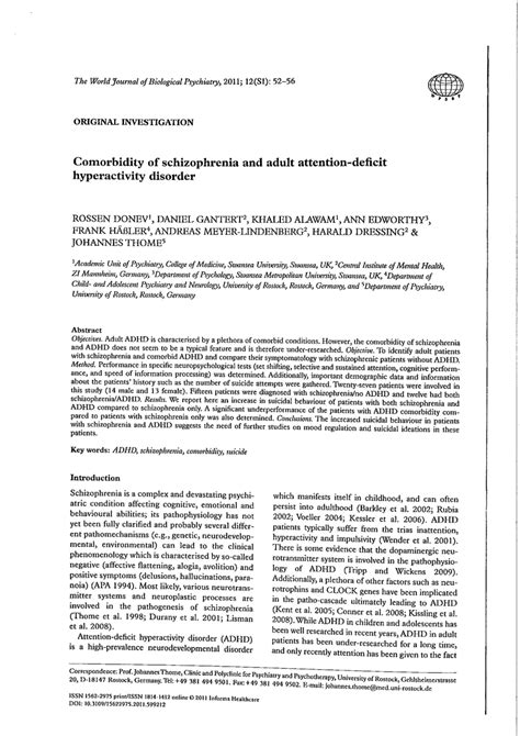 Pdf Comorbidity Of Schizophrenia And Adult Attention Deficit Hyperactivity Disorder