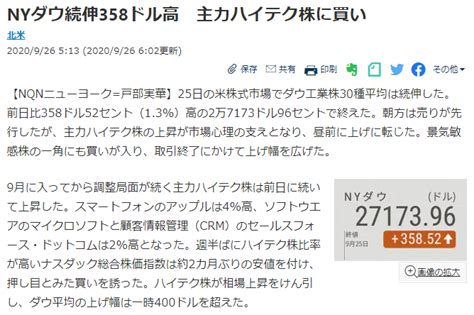 Nyダウ続伸358ドル高 主力ハイテク株に買い（すべてのコメント）｜ナウティスニュース
