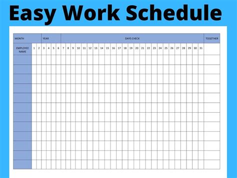 Monthly Simple Employee Work Schedule Template Etsy