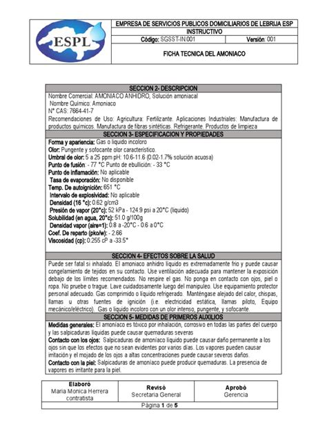 Ficha Tecnica Amoniaco Pdf Amoníaco Mercurio Elemento