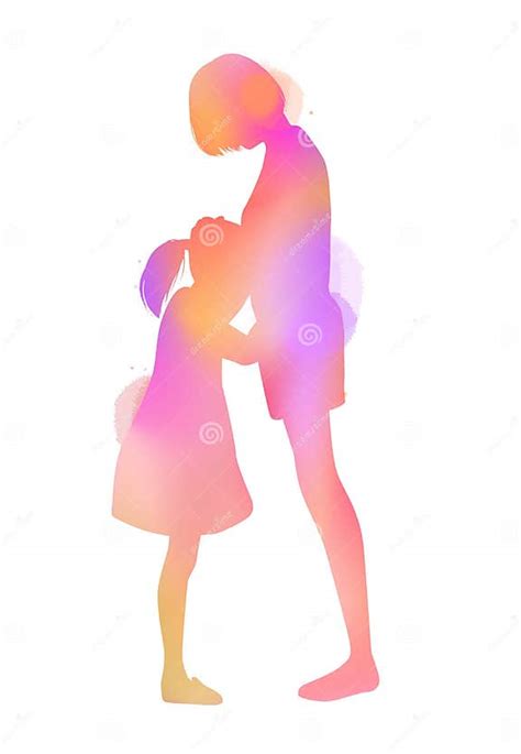 Madre Consolando Su Silueta De Su Hija Llorando Más Acuarela Abstracta