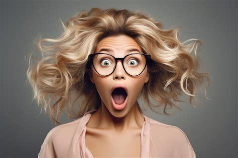 Premium AI Image Blonde Female Nerding Out In Funny Glasses With Open Mouth In Surprise And