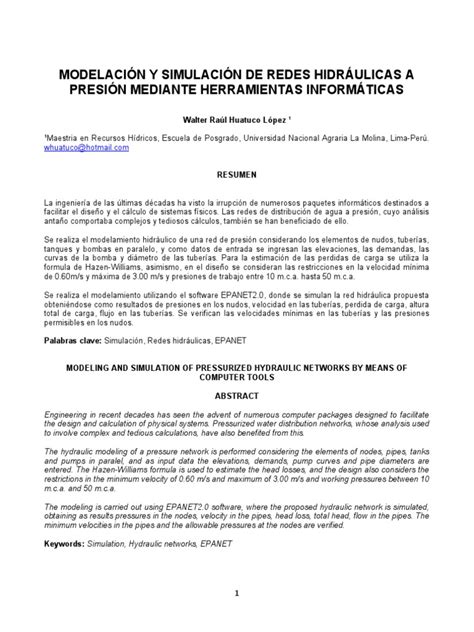 Paper Modelacion Epanet Pdf Ciencias Fisicas Ingeniero Civil