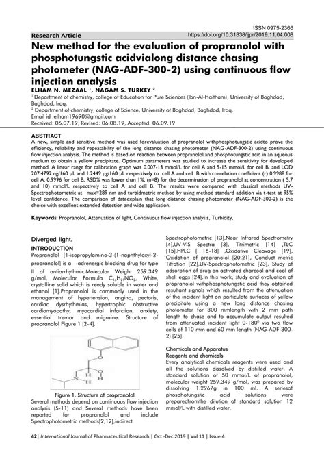Pdf New Method For The Evaluation Of Propranolol With Phosphotungstic Acidvialong Distance