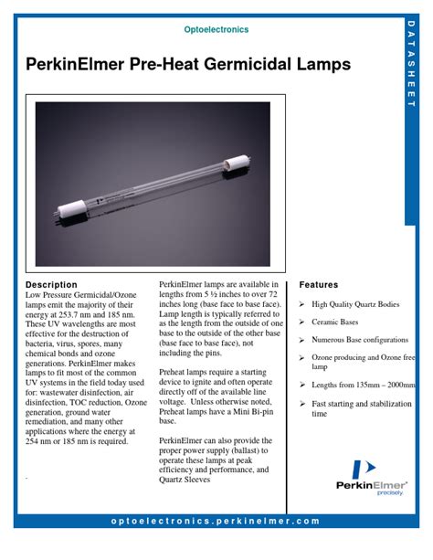 Preheat Datasheet Preheat Perkinelmeroptoelectronics Pdf Perkinelmer Pre Heat Germicidal