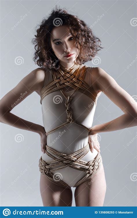 Woman In Art Bandage Tying With Rope Shibari Style Sex Game Bdsm And