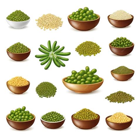 Premium Vector A Collection Of Bowls Of Green Peas And Yellow Beans
