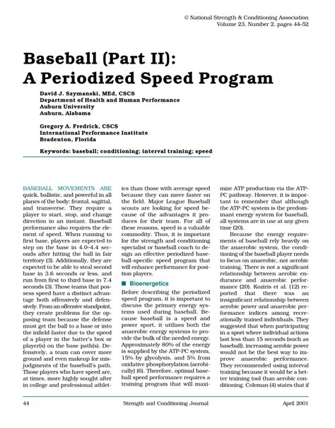 Pdf Baseball Part Ii A Periodized Speed Program