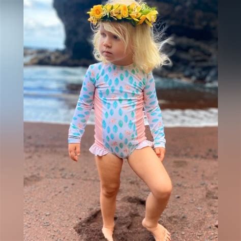 Swim Kimi Li Girls Swimsuit Leaf And Flowers Print Brand New So Cute