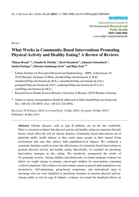 Pdf What Works In Community Based Interventions Promoting Physical Activity And Healthy Eating