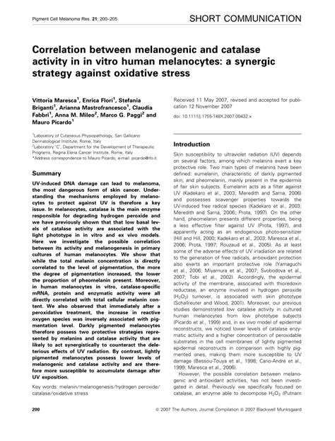 Pdf Correlation Between Melanogenic And Catalase Activity In In Vitro