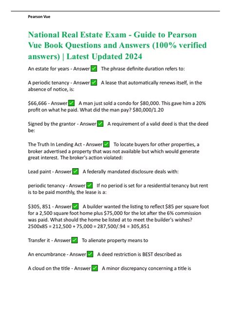 National Real Estate Exam Guide To Pearson Vue Book Questions And Answers 100 Verified