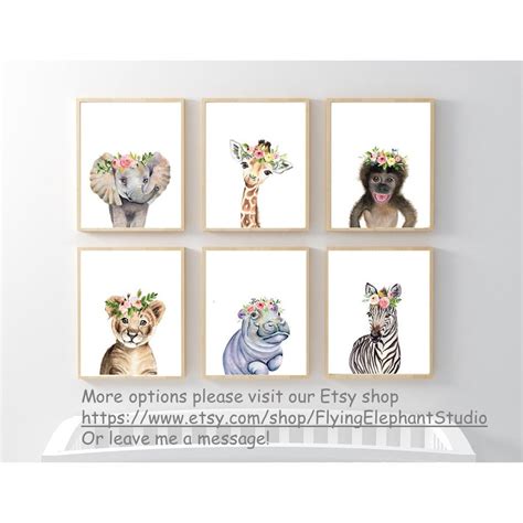 Safari Animals Nursery Print Watercolor Zebra With Pink Flower Etsy