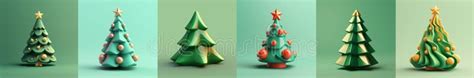 Modern Christmas Tree Collection In Minimalistic Design Stock