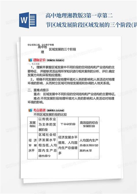 高中地理湘教版3第一章第二节区域发展阶段区域发展的三个阶段讲义含word模板下载编号lnemegvp熊猫办公