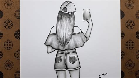 Kolay Karakalem Selfie Çeken Kız Çizimi Arkası Dönük Bir Kız Nasıl Çizilir Youtube
