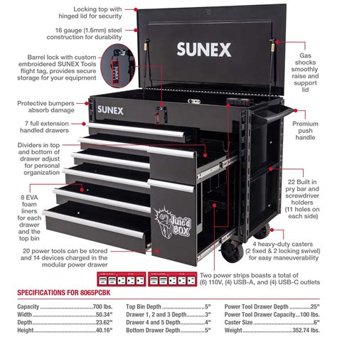 Sunex Tools Juicd Box™ 50 7 Drawer Powered Cart Model 8065pcbk