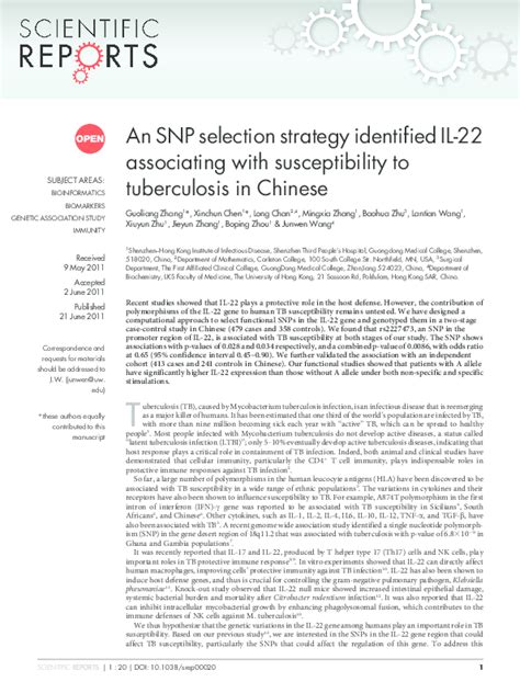 Pdf An Snp Selection Strategy Identified Il 22 Associating With Susceptibility To Tuberculosis