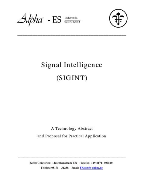 Signal Intelligence Sigint A Technology Abstract And Proposal For