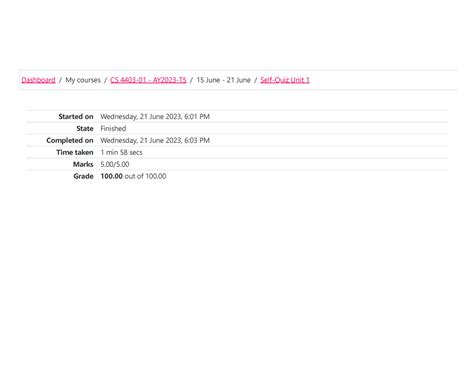 Self Quiz Unit 1 Attempt Review Cs4403 Started On Wednesday 21 June 2023 6 01 Pm State