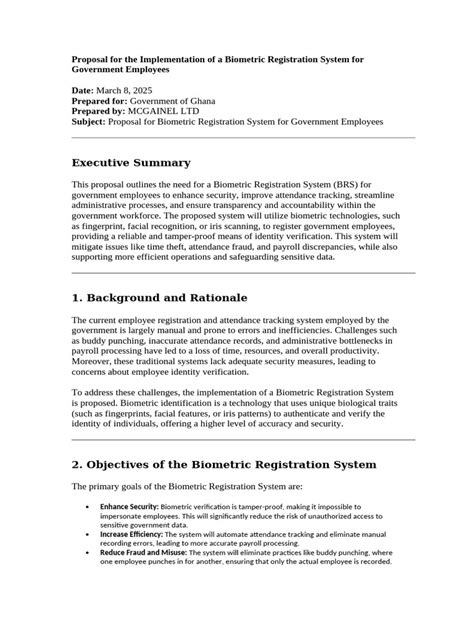 Proposal For The Implementation Of A Biometric Reg Pdf Biometrics Computer Security