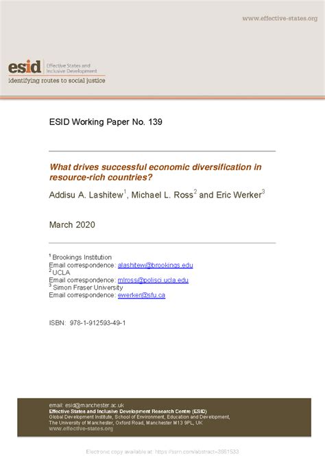 Economic Diversification In Resource Rich Countries Esid Paper No 139