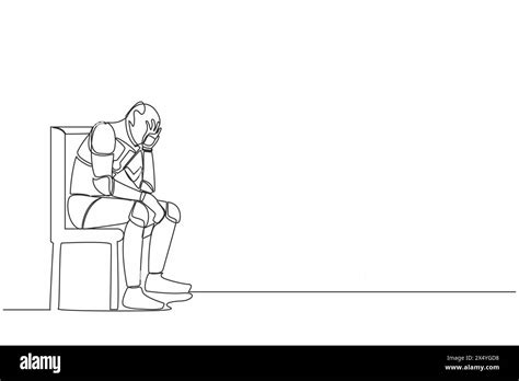 Continuous One Line Drawing Robot Hold His Head Sitting On Chair
