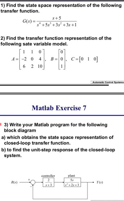 Solved 1 Find The State Space Representation Of The