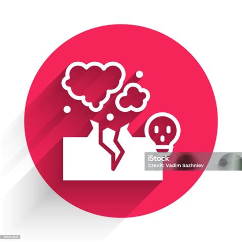 흰색 유독한 가스 구름 또는 연기 아이콘은 긴 그림자 배경으로 격리되어 있습니다 악취 연기 또는 독가스 화학 독성 증기 빨간색