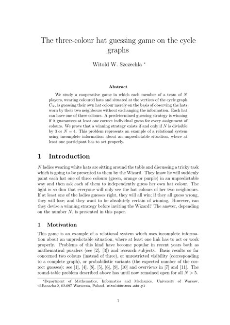 Pdf The Three Colour Hat Guessing Game On The Cycle Graphs