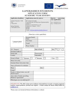 Fillable Online Universidad De Malaga Online Application Erasmus Form