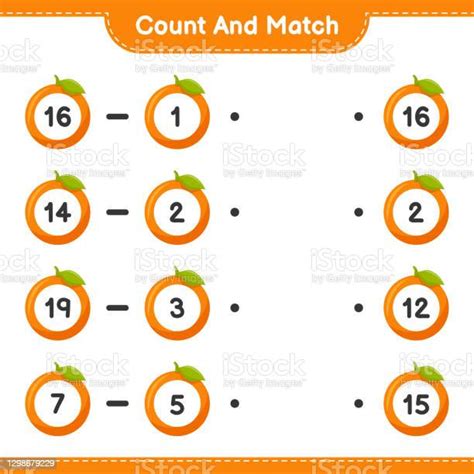 계산 및 일치 오렌지의 수를 계산하고 오른쪽 숫자와 일치합니다 교육 어린이 게임 인쇄 워크 시트 벡터 일러스트레이션 0명에 대한 스톡 벡터 아트 및 기타 이미지 Istock