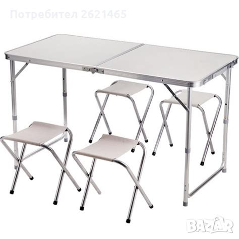 Сгъваема маса за къмпинг с 4 стола преносима комплект за пикник