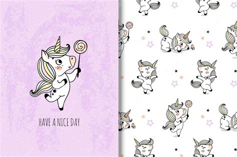 Premium Vector Cute Unicorn Illustration Card And Seamless Pattern