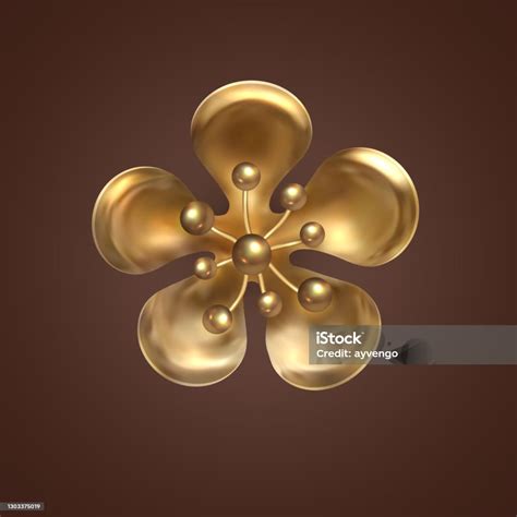 Bunga Sakura Emas Dekorasi Emas Elemen Desain Dekoratif Perhiasan Logam Emas Bunga Ceri Jepang