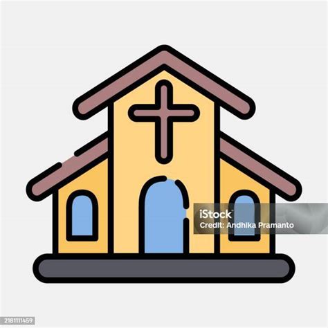 아이콘 Chruch 건물 요소 채워진 선 스타일의 아이콘입니다 인쇄물 웹 포스터 로고 사이트 계획 지도 인포그래픽 등에 적합합니다 건축에 대한 스톡 벡터 아트 및 기타