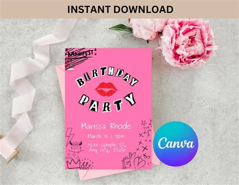 Mean Girls Inspired Birthday Invitation Mean Girls Party Pink Mean