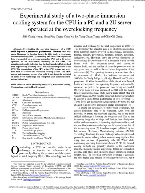Experimental Study Of A Two Phase Immersion Cooling System For The Cpu
