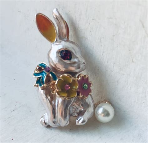 Rabbit Brooch Vintage Bunny Brooch White Rabbit Alice In Wonderland