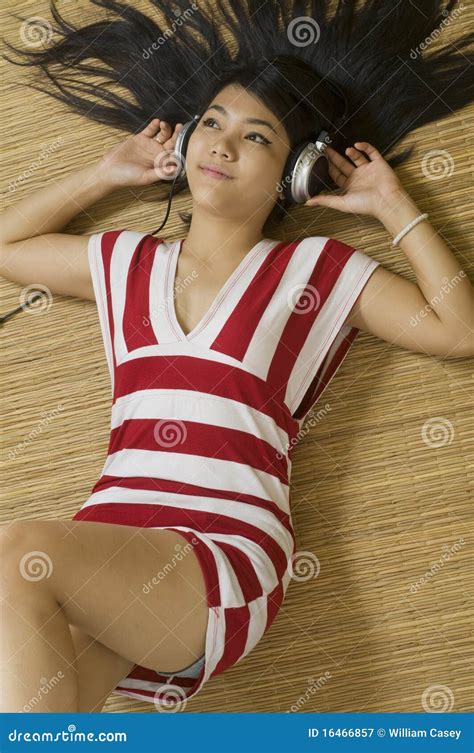 Asian Woman Listening To Music Stock Image Image Of Audio Female