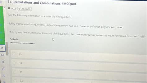 31 Permutations And Combinations MCQ180 MCQ StudyX