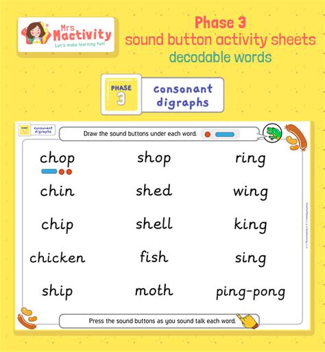Phase 3 Consonant Digraph Sound Buttons Activity Sheets Phase 3 Sound