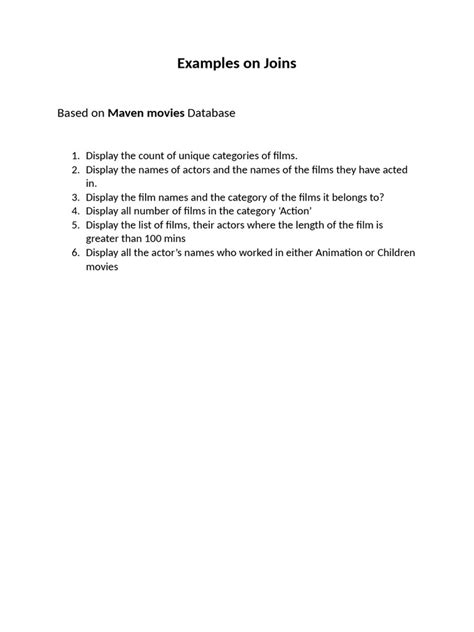 Assignment Practice Questions On Joins Pdf
