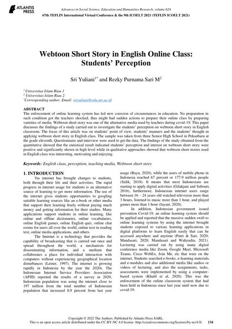 (PDF) Webtoon Short Story in English Online Class: Students’ Perception