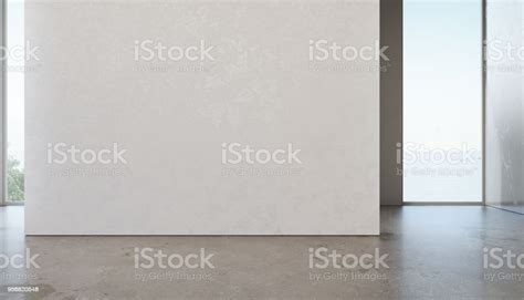 럭셔리 해변 하우스 유리 창과 회색 콘크리트 바닥의 바다 뷰 룸 휴가 집 또는 휴가 별장에서 빈 흰색 벽 배경 벽에 대한 스톡 사진 및 기타 이미지 Istock