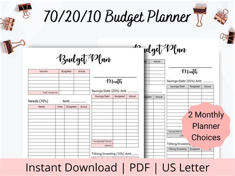 70 20 10 Budget Printable 70 20 10 Budget Planner Monthly Budget