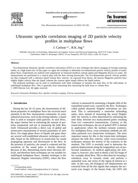 Pdf Ultrasonic Speckle Correlation Imaging Of 2d Particle Velocity