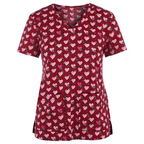 Womens Nurse Uniforms Summer Breathable Patterned V Neck Plus Size T
