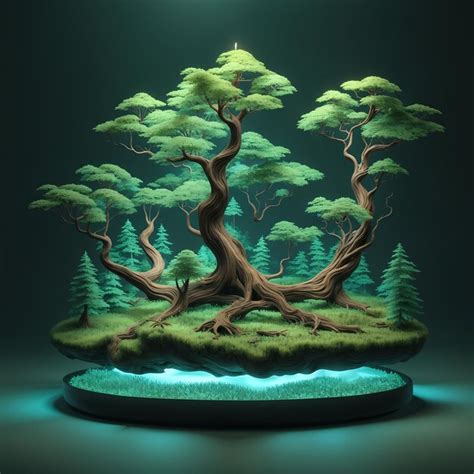 Bonsai Tree On The Green Background 3D Illustration Premium AI